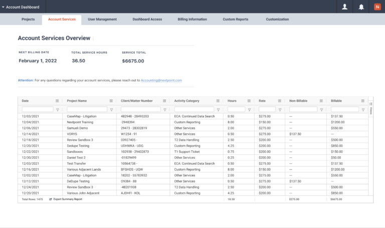 SEC Export Templates and Account Service Features - Nextpoint